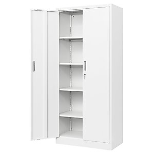 iDEKAI Metal Storage Cabinet with Lock, 71" Garage Storage Cabinets with 2 Lockable Doors and 4 Adjustable Shelves,Tall File Cabinet, Tool Cabinet for Office,Home,Garage,Gym,School (White)
