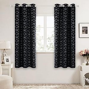 Deconovo Blackout Grommet Thermal Insulated Silver Foil Printed Curtains, Black/Diamond, 42W x 63L