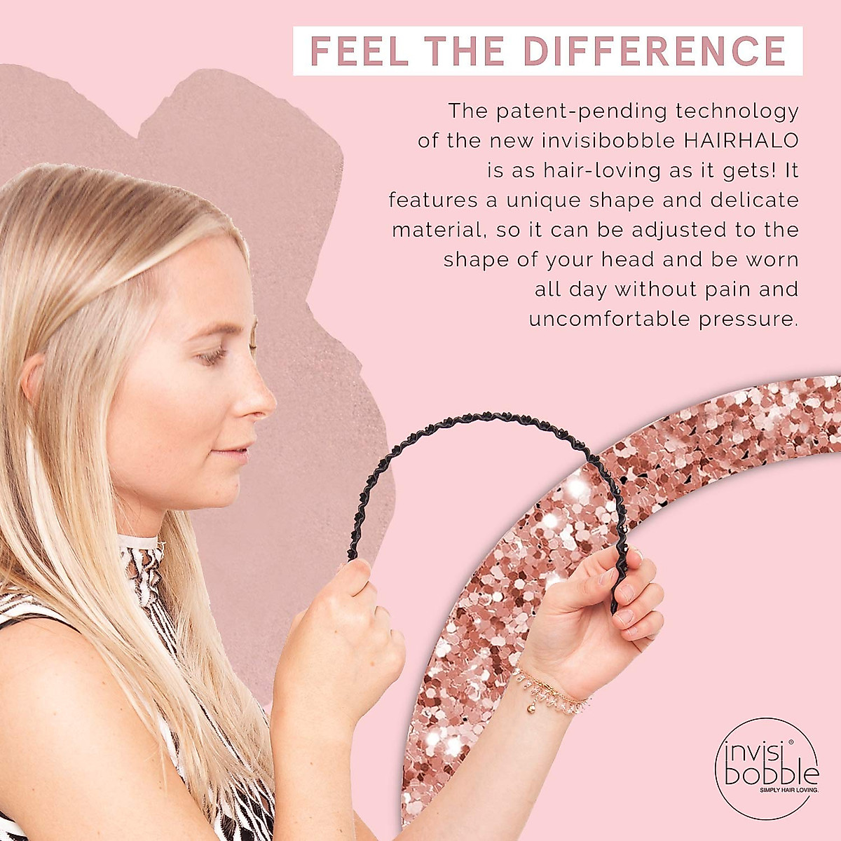 invisibobble HairHalo The Adjustable Headband - True Dark Sparkle - Hairbands Made for Everyone -Worn All Day with No Pain or Uncomfortable Pressure