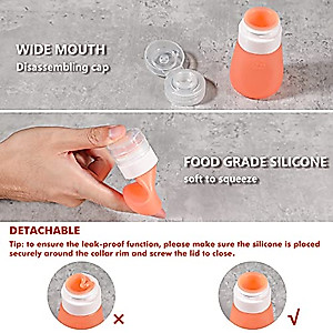 Webake 2oz Salad Dressing Container to Go, 5 Pack Condiment Squeeze Bottles Silicone Sauce Bottles with 2pcs Cleaning Brush, Leak Proof Mini Travel Containers