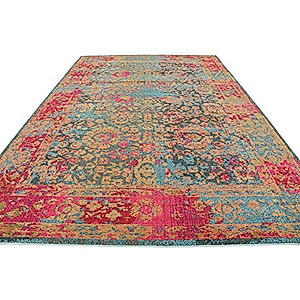 Unique Loom Medici Collection Floral Vibrant Colors Traditional Blue Area Rug (8' 0 x 11' 0)