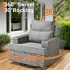 10 Pieces Patio Furniture Set with Fire Pit Table - All Weather Wicker Outdoor Patio Sectional Furniture Sofa Set with Swivel Rocking chairs,Luxury Modern Modular Patio Conversation Set,Dark Grey