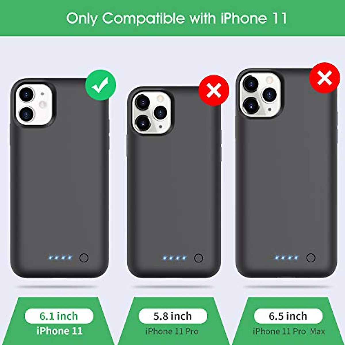 VOOE Battery Case for iPhone 11, Upgraded 6800mAh Extended Rechargeable Charging Case Protective Portable Battery Pack for iPhone 11 External Charging Cover 6.1 inch Smart Case - Black