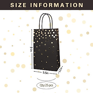 ECOHOLA Black and Gold Foil Paper Gift Bags with Black Handles, 25 Pieces Metallic Gold Foil Polka Dot for Presents, Retails, Christmas or New Year Party Favors, 9"x5.5"x3.2