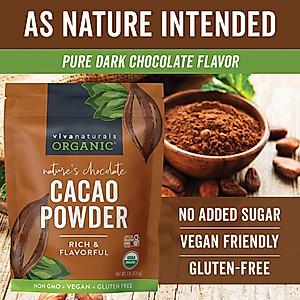 Viva Naturals Organic Cacao Powder, 1lb - Unsweetened Cacao Powder With Rich Dark Chocolate Flavor, Perfect for Baking & Smoothies, Non-GMO, Certified Vegan & Gluten-Free, 454 g