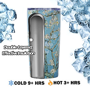1st Heaven Coffee Tumbler, Van Gogh Art Tumbler, Spill-proof Insulated Coffee Mug with Lid, Inspirational Art Lover Gift for Outdoor, Office & Travel, 20oz (Blossoming Almond Tree)