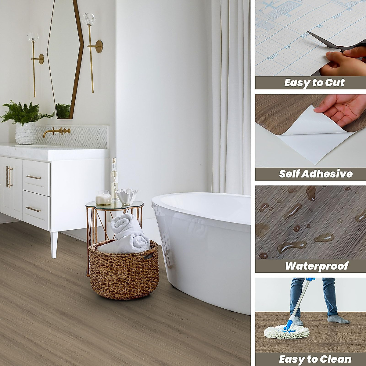 Oxdigi Peel and Stick Vinyl Flooring Roll 15.7"x 118"/13 Sq.Ft, Self Adhesive Vinyl Floor Tiles Wood Plank Flooring Waterproof Wear-resistant for any Room, Easy DIY Floor Coverings, Walnut Brown