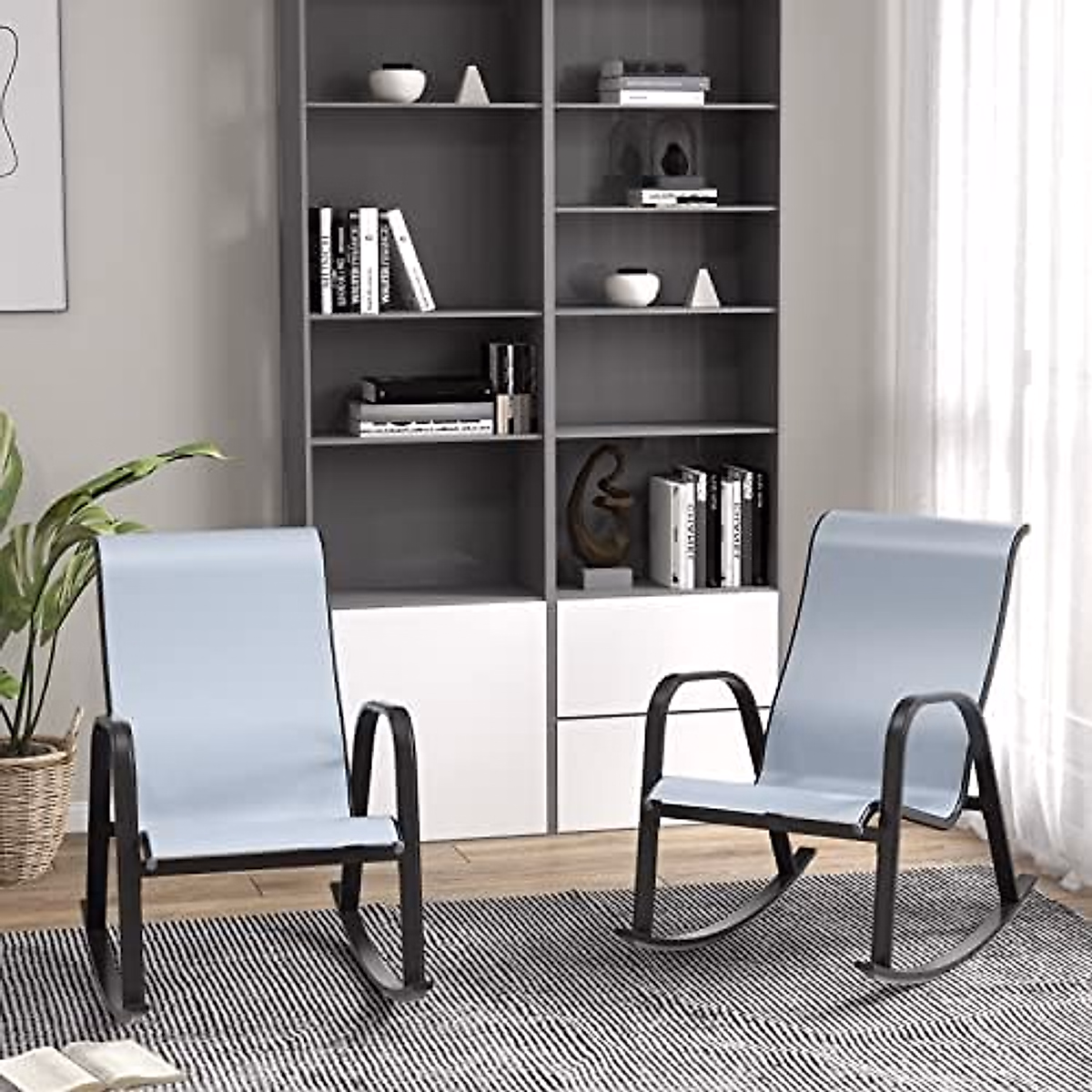 Grand patio Outdoor Rocking Chair Steel Rocker Seating Outside for Front Porch, Mesh Sling, Garden, Patio, Backyard (Blue 2PC)