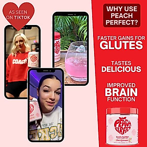 Peach Perfect Creatine for Women Booty Gain, Muscle Builder, Energy Boost, Pink Lemonade, Cognition Aid | Collagen, BCAA, lean muscle, Creatine Monohydrate Micronized Powder, Alt Creapure, 30 Servings