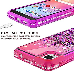 Liquid Glitter Phone Case for TCL ION Z/TCL A3 A509DL/TCL A30 /T501/T501C Case w[Tempered Glass Screen Protector] Bling Diamond Girls Women - Hot Pink/Purple