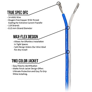 Skar Audio 14 Gauge (AWG) Elite Oxygen-Free Copper Audio Speaker Wire - 30 Feet (Blue/White)