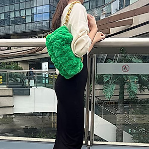 NAARIIAN St Patricks Day green bag cloud-shape dumpling shoulder bag Faux Fur clutch purses chunky chain Evening Handbags(Dark Green)