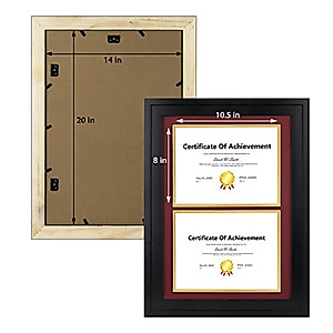 Golden State Art, 14x20 Double Diploma Frame, Black Frame to Dispalay Double 8.5x11 Document with Red Over Gold Mat, Solid Wood & Tempered Glass Protection
