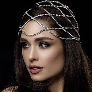 Fdesigner Crytsal Head Chain Silver Cap Headpieces Party Rhinestone Flapper Hairpieces Jewelry Gatsby Belly Dance Cleopatra Hair Accessories for Women