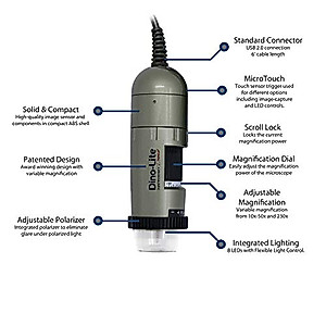 Dino-Lite USB Digital Microscope AM4113ZT - 1.3MP, 10x - 50x, 220x Optical Magnification, Measurement, Polarized Light