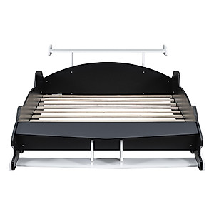 Merax Full Size Race Car Bed Frame for Boys, Wood Car-Shaped Platform Bed with Wheels, Black