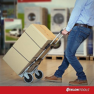 ATHLON TOOLS Aluminium Foldable Hand cart - Up to 330 lb - Smooth-Running Wheels with Soft treads - incl. 2 Expanding Cords