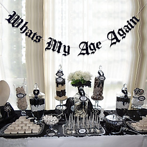 Gothic Letter Whats My Age Again Banner - Old English Birthday Banner - Funeral Birthday Banner for 20th 30th 40th Birthday (Whats My Age Again)
