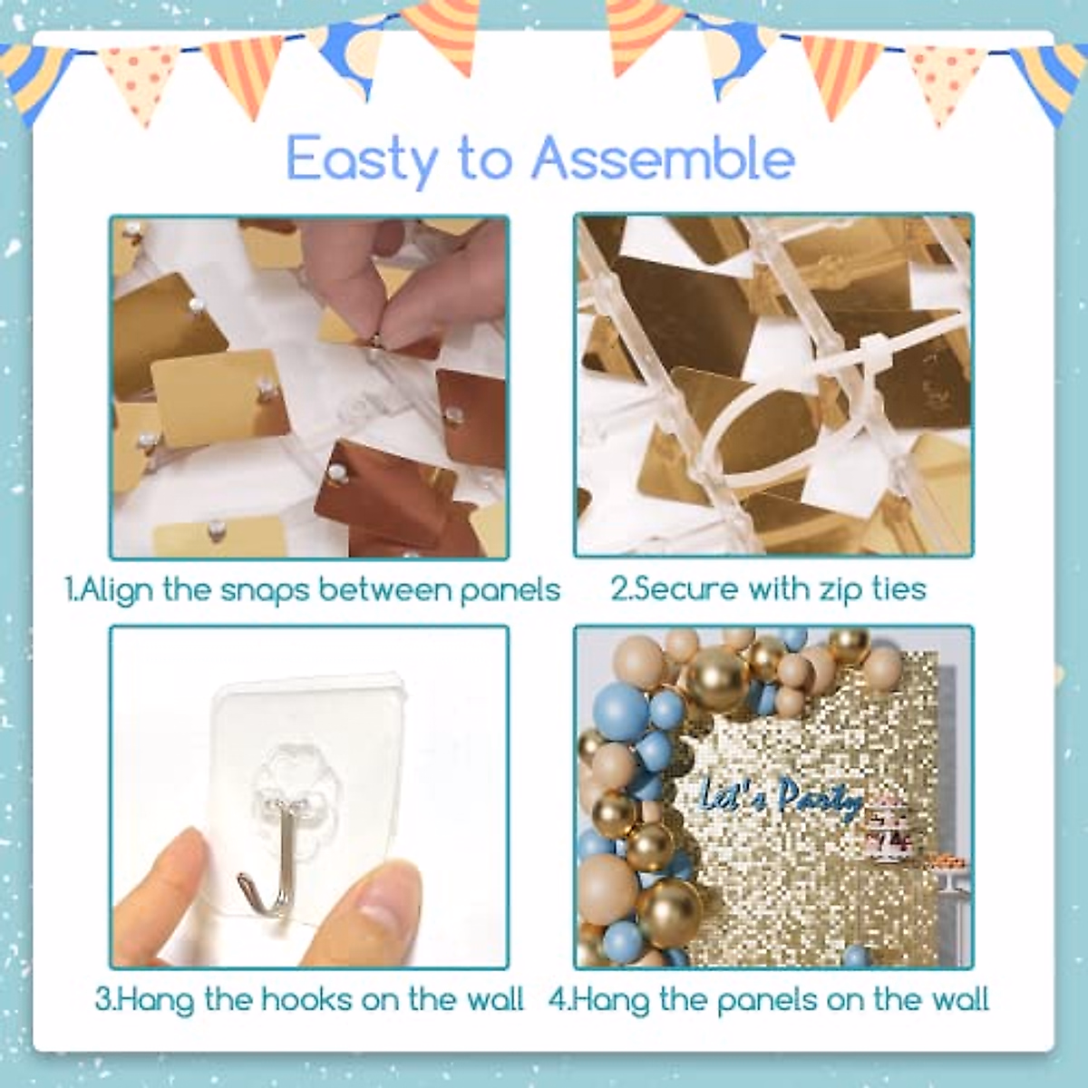 COKAOBE Light Gold Shimmer Wall Backdrop 24PCS Gold Sequins Backdrop Decoration Panels, Photo Backdrops for Birthday, Anniversary Wedding Engagement Decoration (Light Gold)