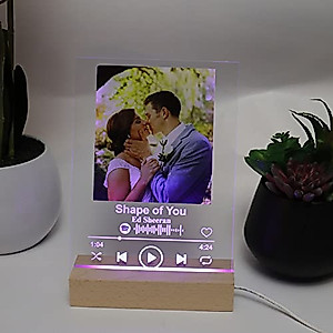 Tina&Co Personalized Acrylic Song Plaque Custom Photo Album Cover Scannable Spotify Code Led Night Light Lamp for Music Lover Boy Friend Girl Friend
