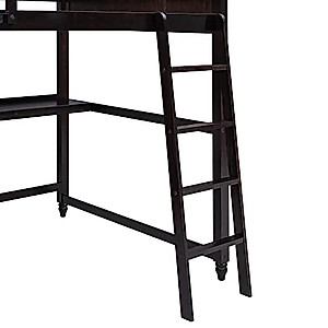 GINGVAT Full Size Loft Bed with Drawers and Desk,Wood Loft Bed with Ladder and Shelves,for Bedroom,Dorm,Apartment,Espresso