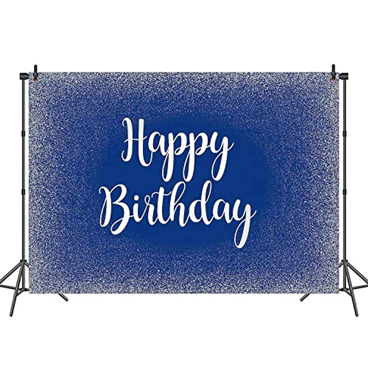 Royal Blue Happy Birthday Backdrop Adults Mans Boys Bday Party Banner Silver Glitter Spots Photography Background Table Wall Decorations Photo Shoot Booth Studio Props