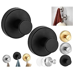 oddmmo Luxe Hold No-Drill Hooks, 2024 New Stainless Steel Vacuum Strong Suction Cup Hooks, No Drill Bathroom Suction Cup Hooks for Shower, Mirror, Hanging Towels, Wall (Black, 2pcs)