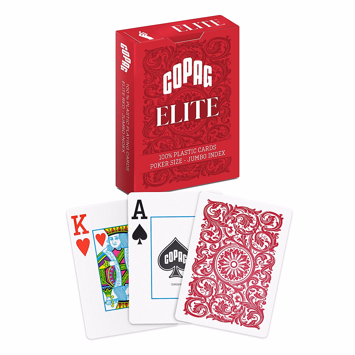 Copag Elite 100% Plastic Playing Cards, Poker Size Jumbo Index Single Deck (Red)