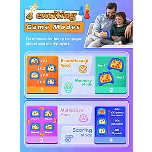 Light Up Bubble Up Fidget Toy, Electronic Quick Push Game Console, Birthday Gifts for 6 7 8 9 10-12 Year Boys and Girls Push Up Stress Toy, Concentration Fast Speed Puzzle Game for Family Party - Blue