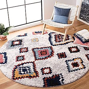 SAFAVIEH Morocco Collection 6'7" Round Ivory/Multi MRC940A Moroccan Boho Tribal Area Rug