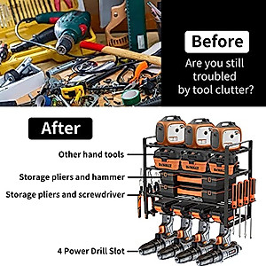 Jubilin Power Tool Organizer Wall Mount, Heavy Duty Cordless Power Tools Holder, Garage Tool Organizer and Storage, Practical Power Tool Storage Rack, Perfect for Father's Day - 4 Layers, Black