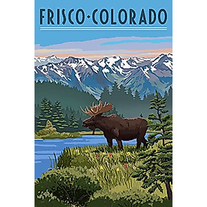 Frisco, Colorado, Moose, Summer Scene (24x36 Giclee Fine Art Print, Recycled Wood Frame, Espresso Brown)