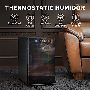 NEEDONE Humidor 23L with Cooling and Heating Temperature Control System, Electric Cooler for 150 Counts with Digital Hygrometer, Made with Spanish Cedar Wood, Gift for Men, 3 Layers