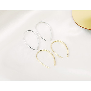 Handmade Earrings for Women, Pull Through Earrings, Sterling Silver Wire Open Hoops, Lightweight Hypoallergenic Fashion Threader Earrings for Girls Gifts Birthday, 1.2 Inch