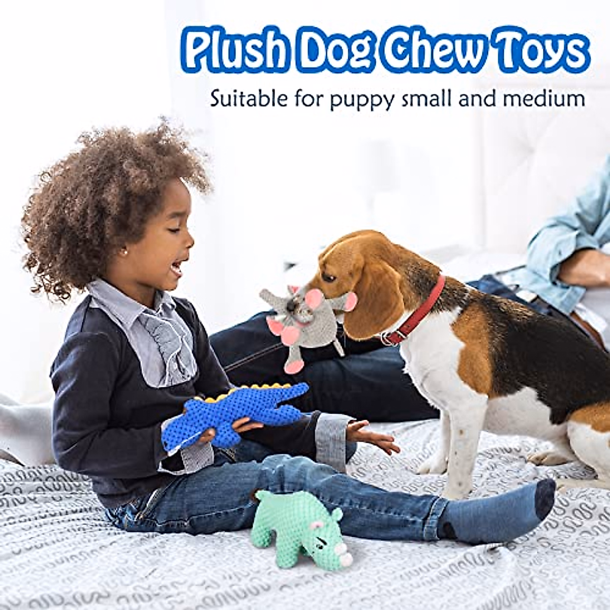 BWOGUE Squeaky Plush Dog Toys 3 Pack, Stuffed Dog Chew Toy with Squeaker and Crinkle Paper, Dog Toy Stuffed Animal for Teeth Cleaning for Small Medium Dogs and Puppy(3 Packs Animals Toys)