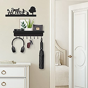 HLWDFLZ Key and Mail Holder for Wall - 2 in 1 Key Hanger for Wall Decorative with 8 Key Hooks for Entrance, Mudroom, Hallway, Bathroom, Kitchen, Matte Black 12.07" x 2.36" x 6.7"