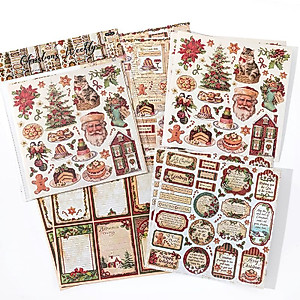 Dwpetzo 128 Sheets Christmas Scrapbook Paper Stickers Kit for Scrapbooking Supplies, 5.5" x 3.9" 30 Christmas Patterned Single Sided Sheets, 6.3"x6.3" 8 Sheets Scrapbook Stickers