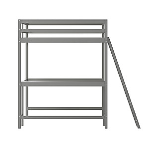 BizChair Loft Bed Frame with Desk - Light Gray Wood Slats - Full Size - Protective Guard Rails & Ladder - Kids and Teens - Space Saving Design