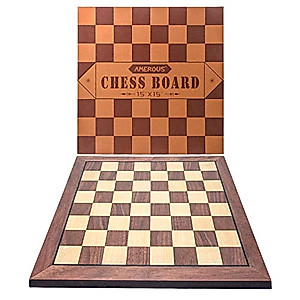 AMEROUS 15 inches Wooden Chess Board Only, Professional Staunton Tournament Chessboard No Pieces with Gift Package - Chess Rules, Portable Chess Board for Beginners, Kids, Adults