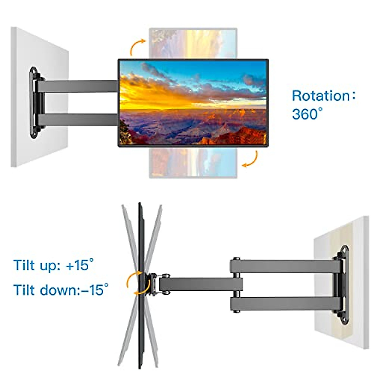PERLESMITH Full Motion TV Wall Mount Bracket for Most 10-30 inch TVs and Monitors, Flat and Curved TVs up to 33lbs, Wall Mount TV Bracket, Tilt Swivel and 14-inch Extension, Max VESA 100x100mm, PSXSF2