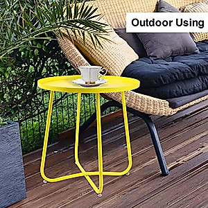 Babion Outdoor Side Tables, Small Round Metal Side Table, Weatherproof Metal End Table for Patio, Yard Balcony, Garden, Porch, Bedside (Yellow)