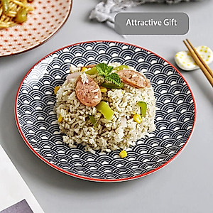 Domini Ceramic Pasta plates,8 inch Salad Bowls,Set of 4,Microwave and Oven Safe Plate with High Edge,Large Wide Bowls/Plates for Serving Dinner,Salad,Oatmeal,Mix-Match Pattern,Gift