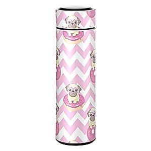 CaTaKu Wave Bulldog Donut Water Bottle Insulated 16 oz Stainless Steel Flask Thermos Bottle for Coffee Water Drink Reusable Wide Mouth Vacuum Travel Mug Cup