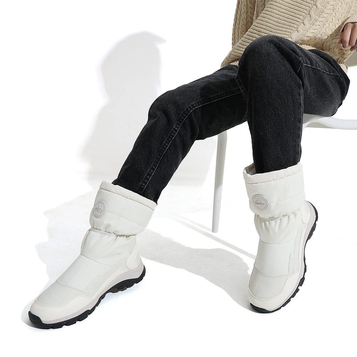 NORTIV 8 Women's Insulated Winter Snow Boots Faux Fur Lined Slip On Boots Size 10 US Off-white SNSB227W