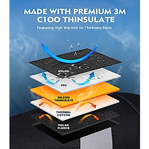 EMITGLAM 2 in 1 Winter Ski Mittens for Men & Women with Fleece Glove Liners, Waterproof Winter Ski Gloves Made with 3M C100 Insulation, 5-Layer Fabric Snowboard Mittens with Touchscreen Inner Gloves