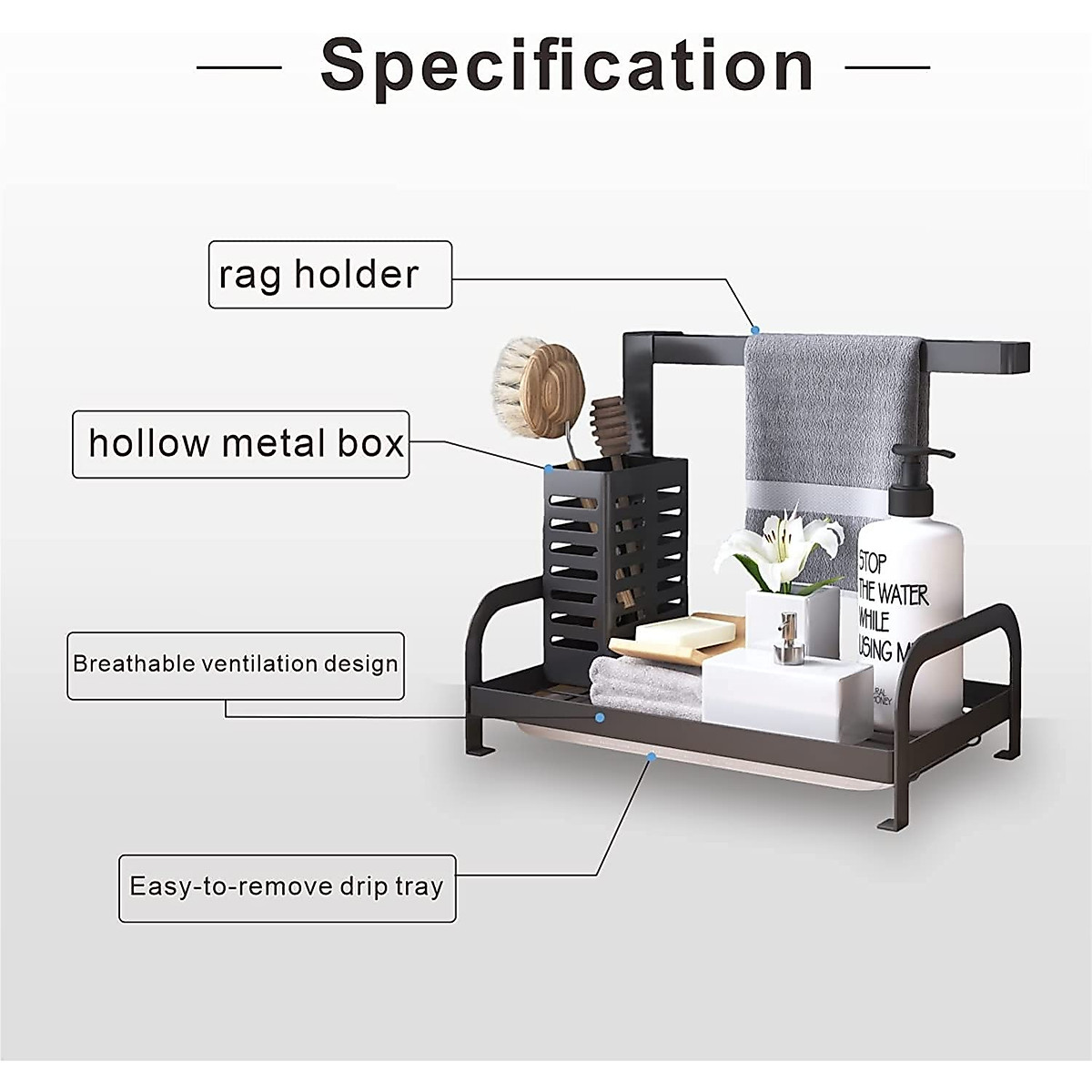 Gogola Sink Caddy, Sponge Holder Sink Tidy Kitchen Caddy Kitchen Organiser Brush Holder Cleaning Organiser Cloth Holder Kitchen Utensils Holder Countertop