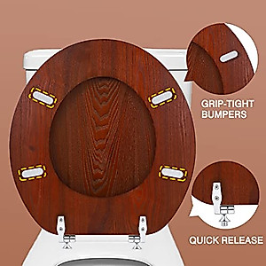 Wood Toilet Seat Round, Wooden Toilet Seats for Standard Toilets, Round Toilet Seats with Metal Hinge, Easy to Install