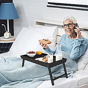 Bed Breakfast Tray Table Serving Lap Food TV Dinner for Eating with Folding Legs Black Bamboo