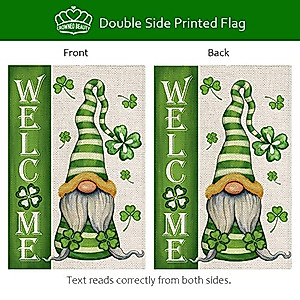 CROWNED BEAUTY St Patricks Day Garden Flag Gnome Shamrock Welcome 12×18 Inch Double Sided Green Clover Small Outside Vertical Holiday Yard Decor