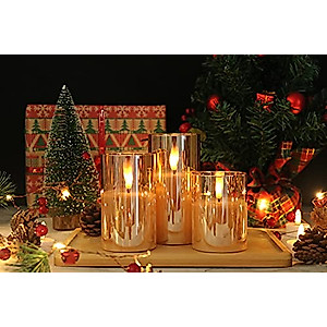 GenSwin Flameless Led Candles Flickering Battery Operated with Remote, Real Wax 3D Wick Moving Pillar Candles with Timer Remote Glass Effect for Festival Wedding Christmas Home Decor(Gold)